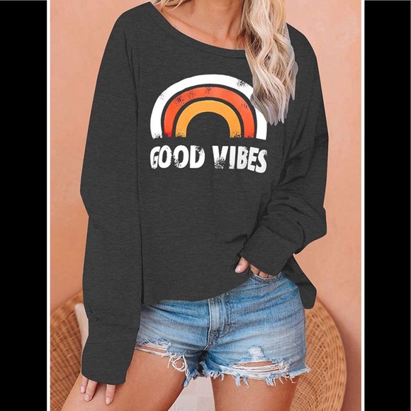 Tops | Hip Good Vibes Orange Rainbow Ls Top | Poshmark